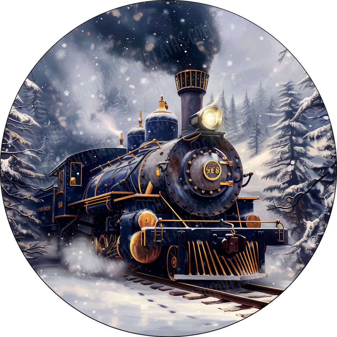 1 OF 1 DIGITAL PNG Winter Train Round Digital File Wreath Sign Navy ...
