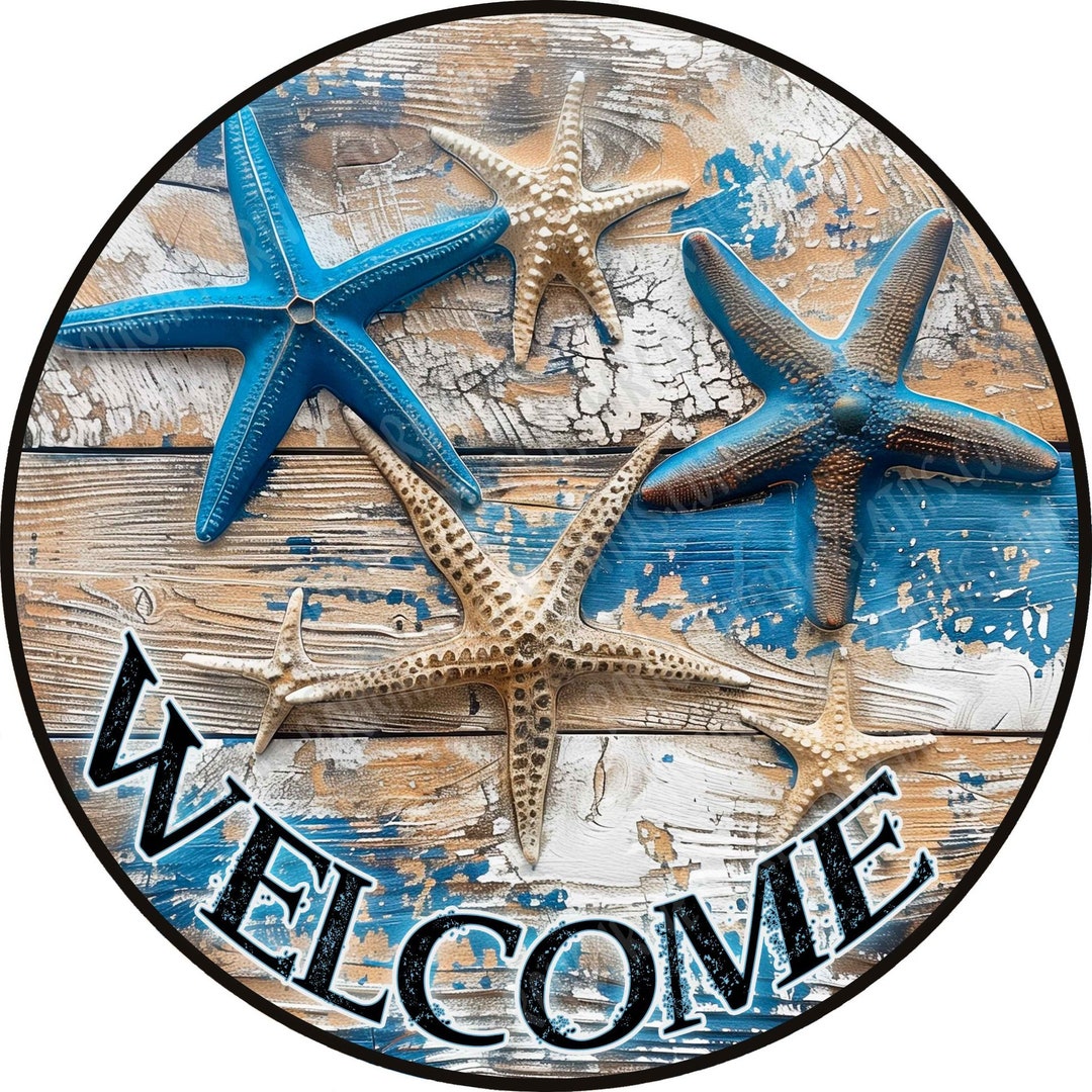 Starfish Wreath Sign, Beach Welcome Wreath Sign, Beach Themed Wreath ...