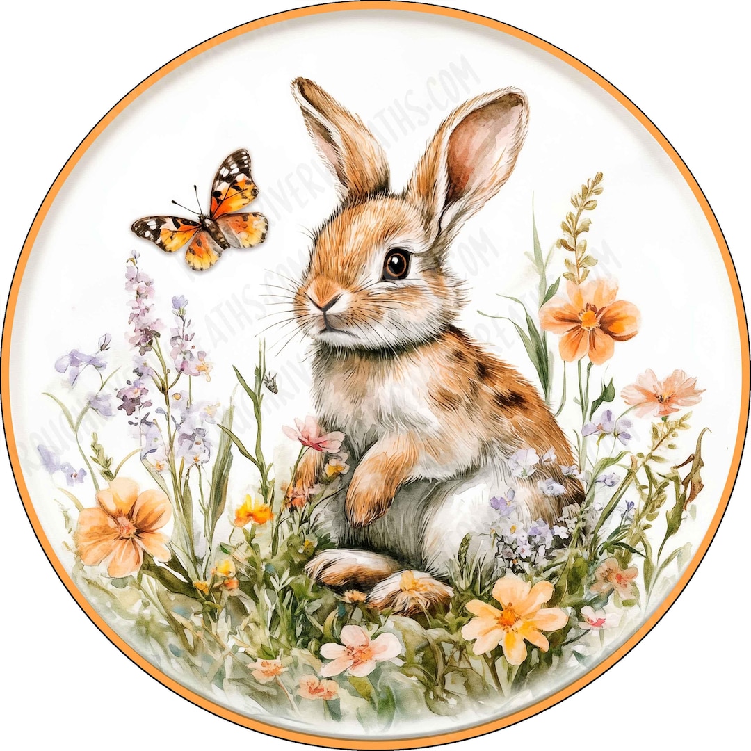 Cute Rabbit Wreath Sign, Rabbit Flowers Butterfly Sign, Easter Sign ...