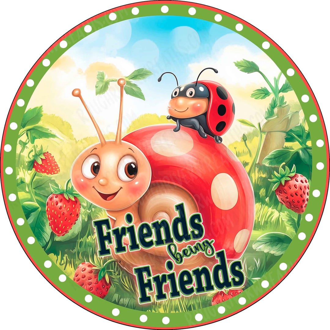 Snail & Ladybug Wreath Sign, Whimsical Snail With Ladybug Wreath Sign ...
