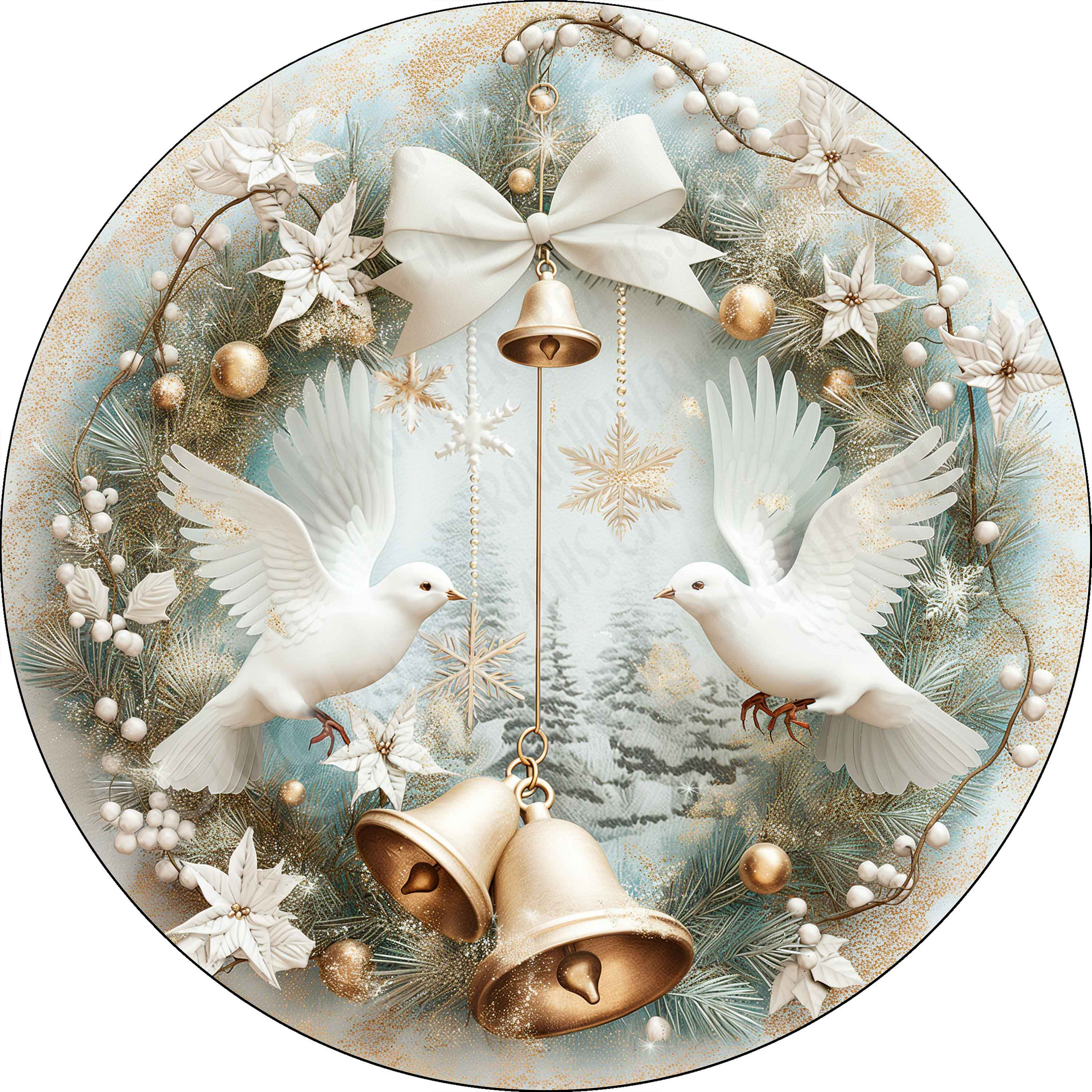 1 OF 1 DIGITAL PNG Christmas Doves Round Digital File Wreath Sign Doves ...
