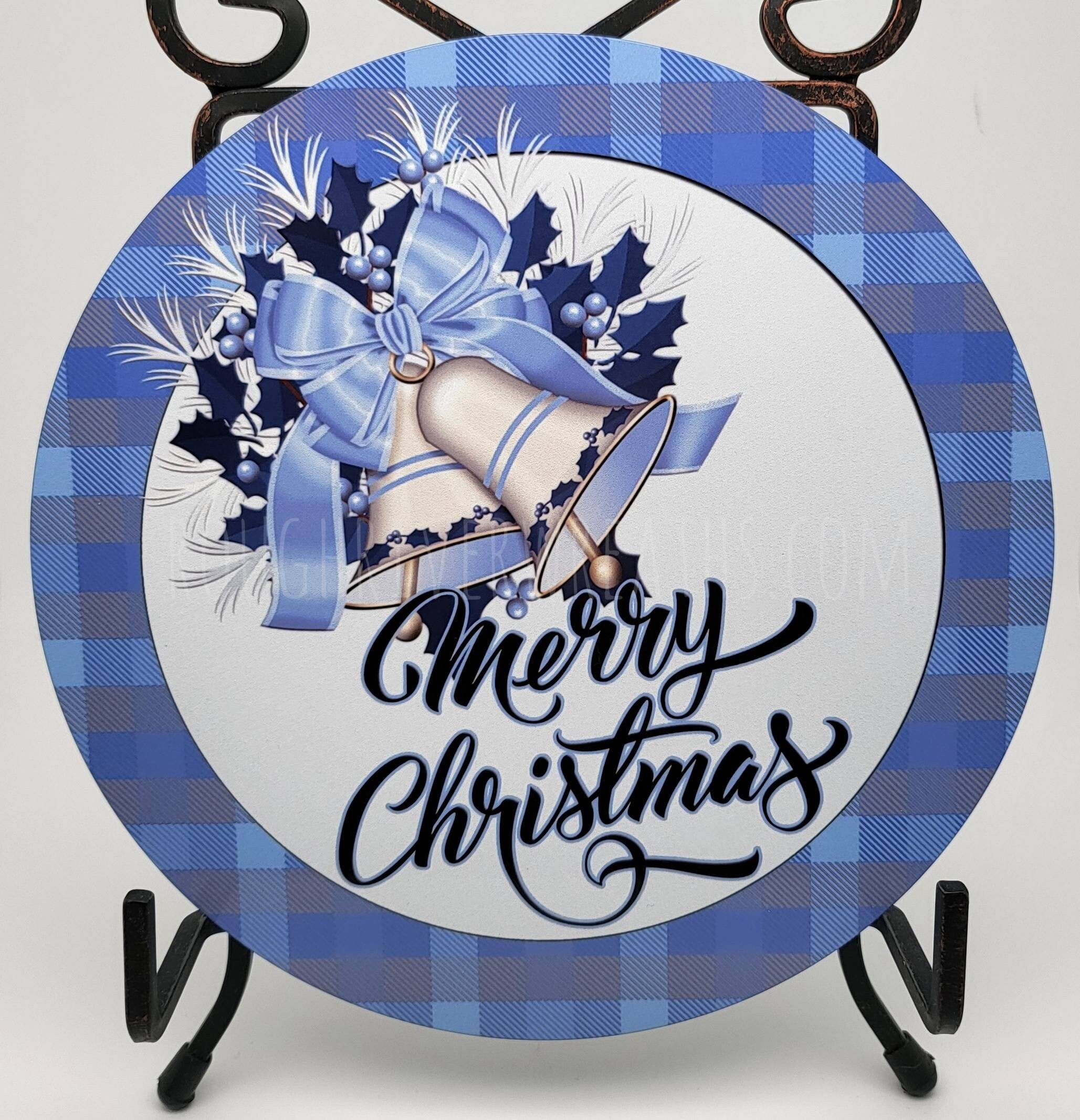 Merry Christmas Wreath Sign Blue Christmas Wreath Sign | Etsy