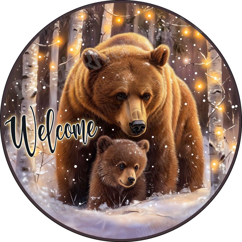 Bear and Cub Wreath Sign, Winter Bear Sign, Cute Bear Wreath Sign ...