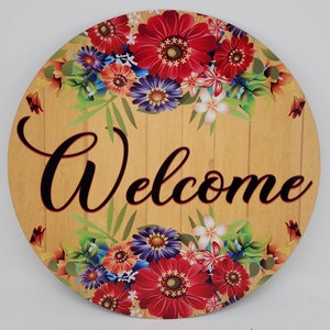 Floral Welcome Wreath Sign, Colorful Welcome Wreath Sign, Aluminum ...