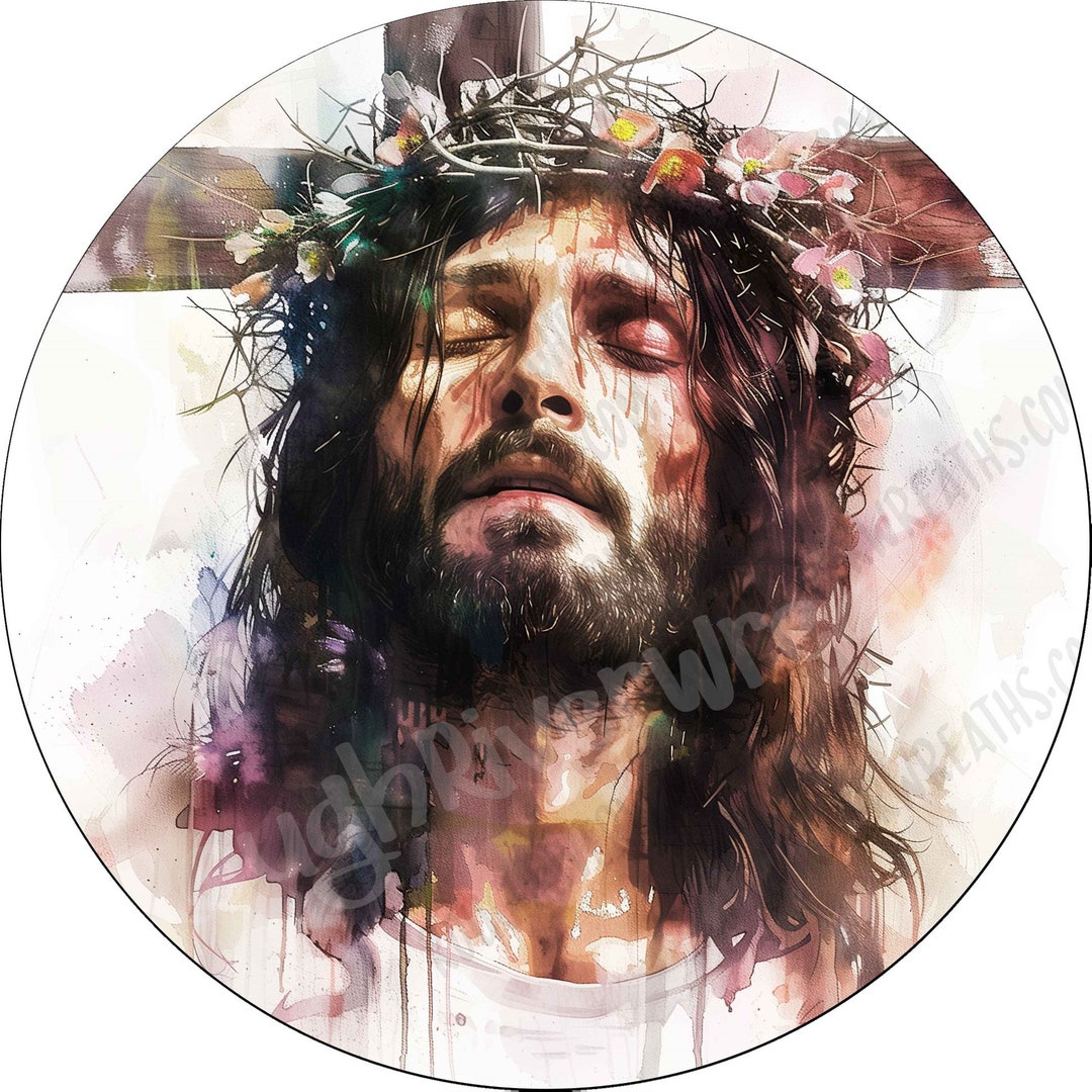 Jesus Wreath Sign, Jesus Watercolor Wreath Sign, Metal Sign, Easter ...