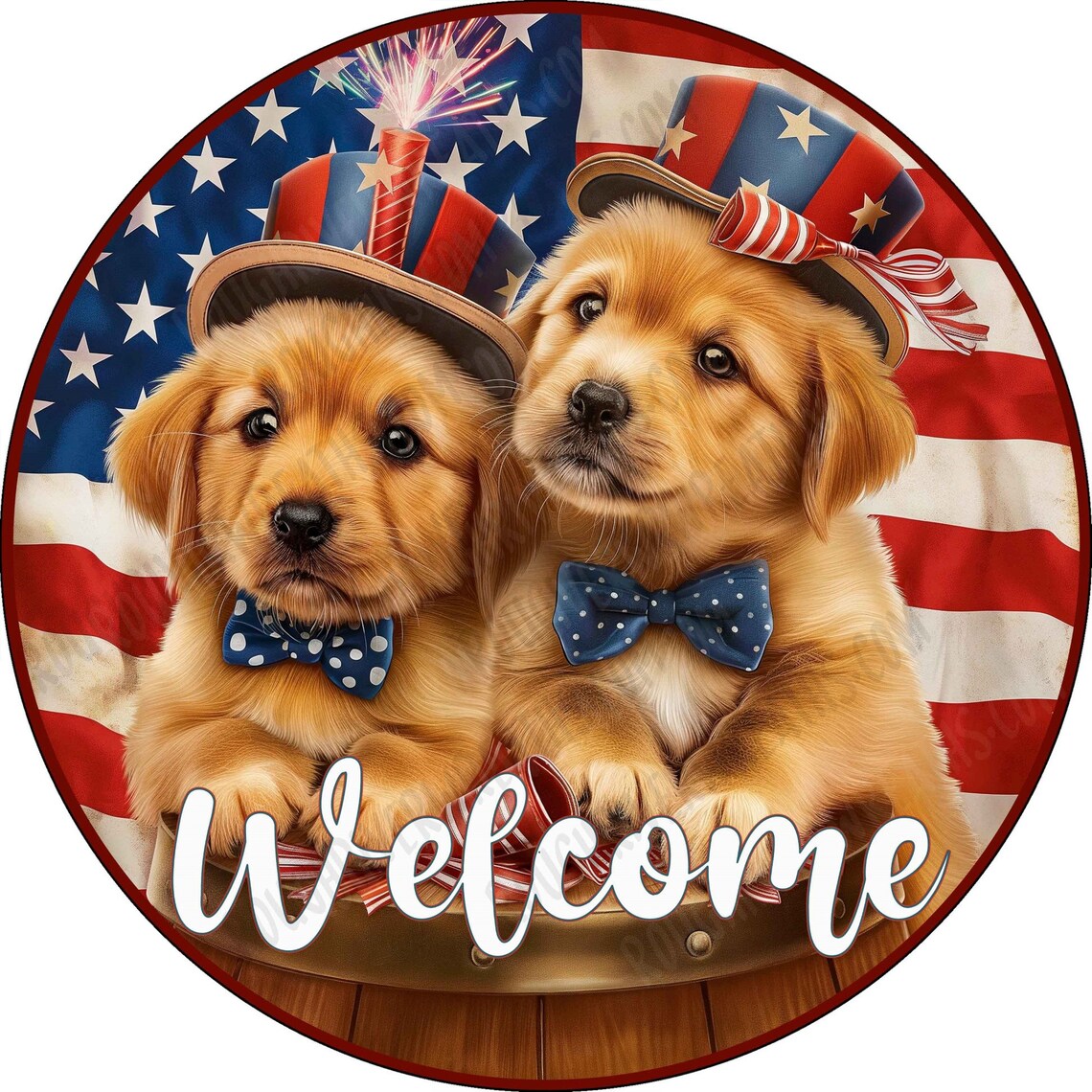 Puppy Wreath Sign, Patriotic Sign, Dog Sign, Flag Sign, Americana Sign ...