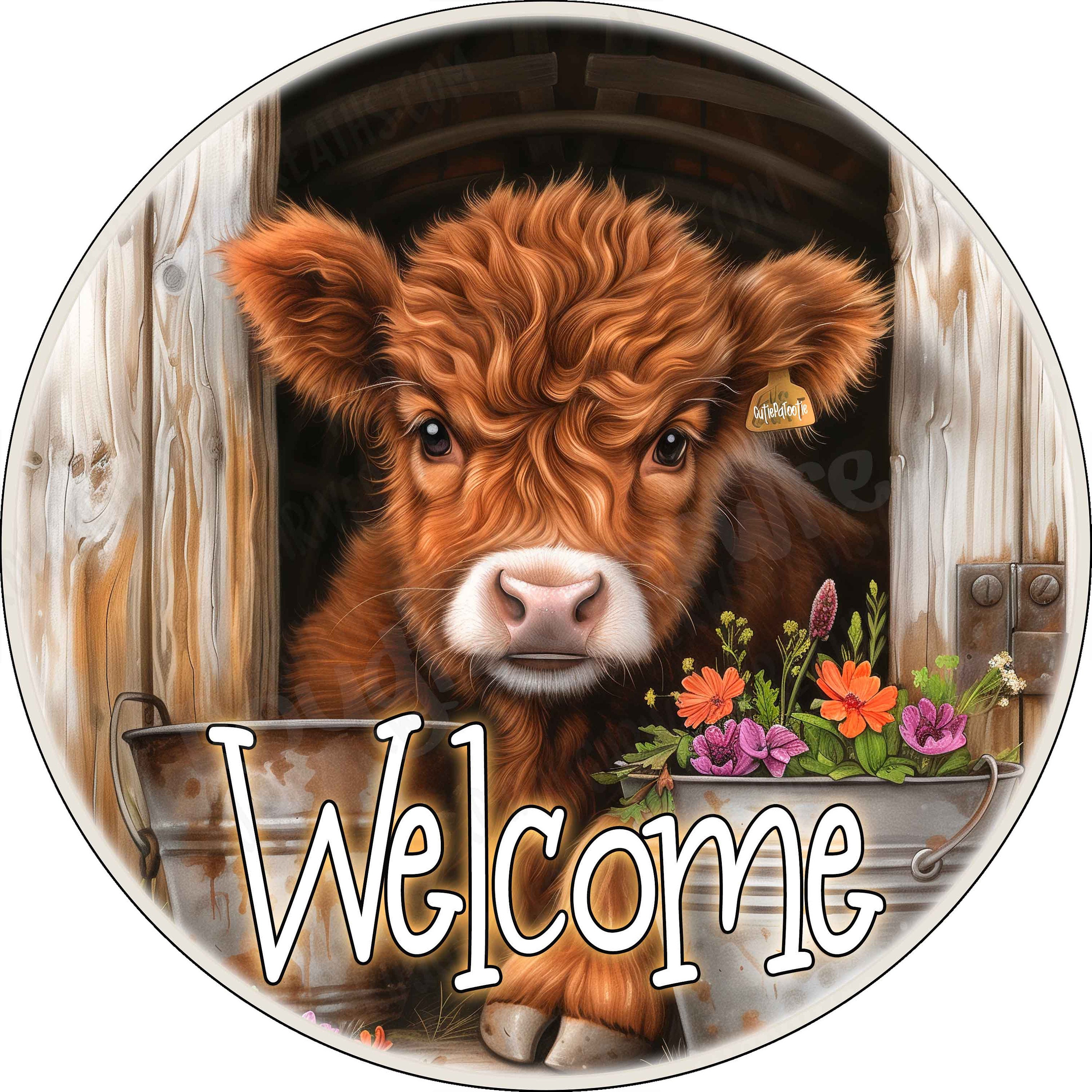 Cow Wreath Sign, HIGHLAND Cow Sign, Farmhouse Sign, Cow Decor, Aluminum ...