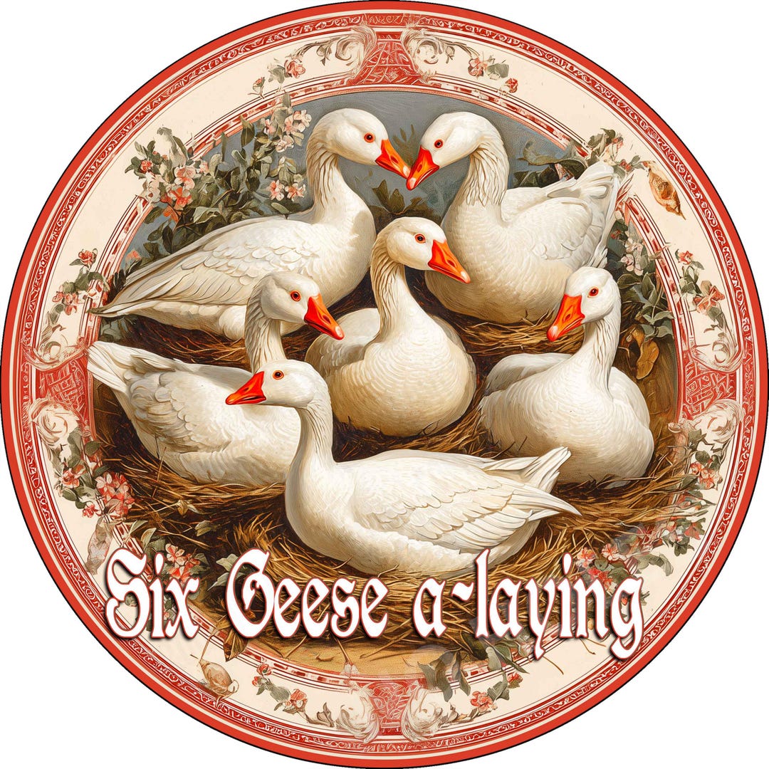 Six (6) Geese A-laying Aluminum Wreath Sign, 12 Days of Christmas ...