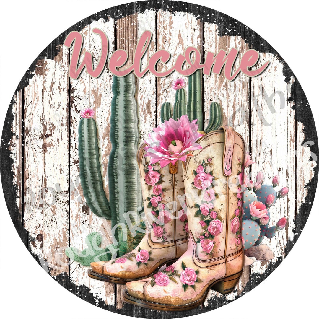 Cowgirl Welcome Sign, Western Wreath Sign, Cowgirl Boots Sign, Cowboy ...