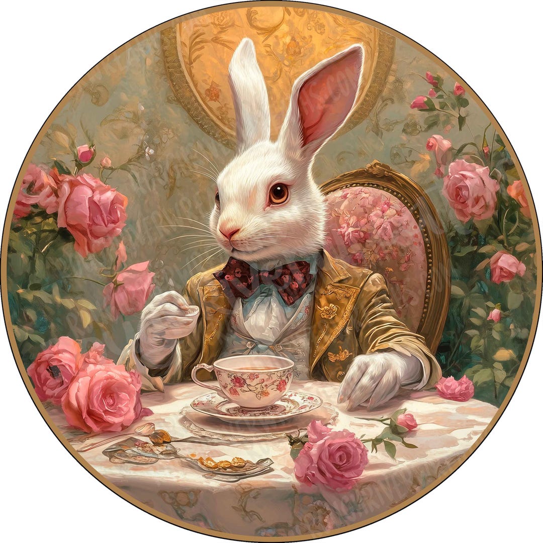 Victorian Rabbit Wreath Sign, Vintage Feel Rabbit Sign, Easter Sign ...