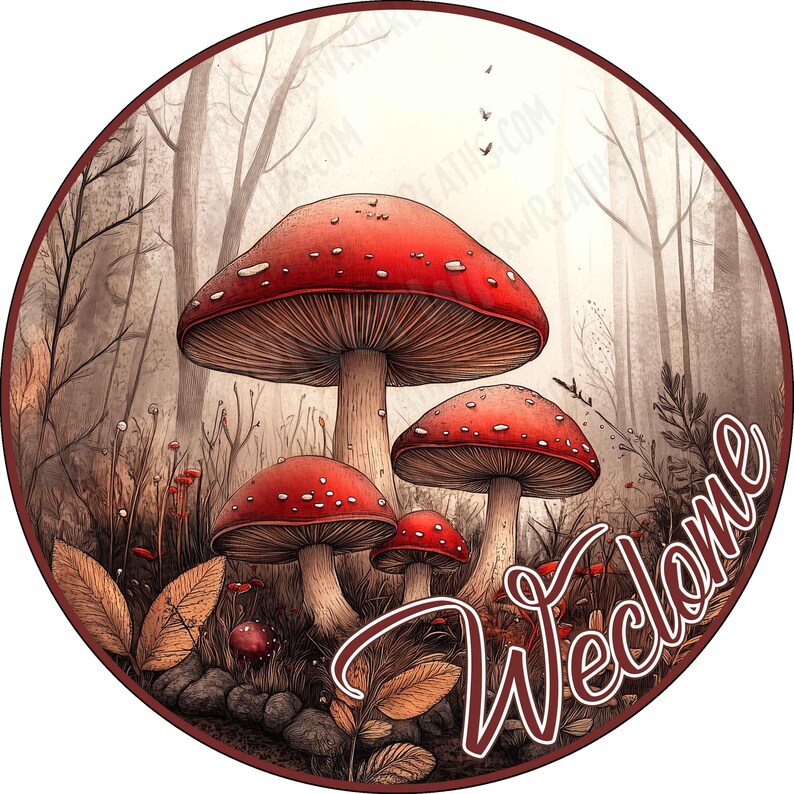 Mushroom Wreath Sign, Welcome Wreath Sign, Colorful Mushroom Welcome ...