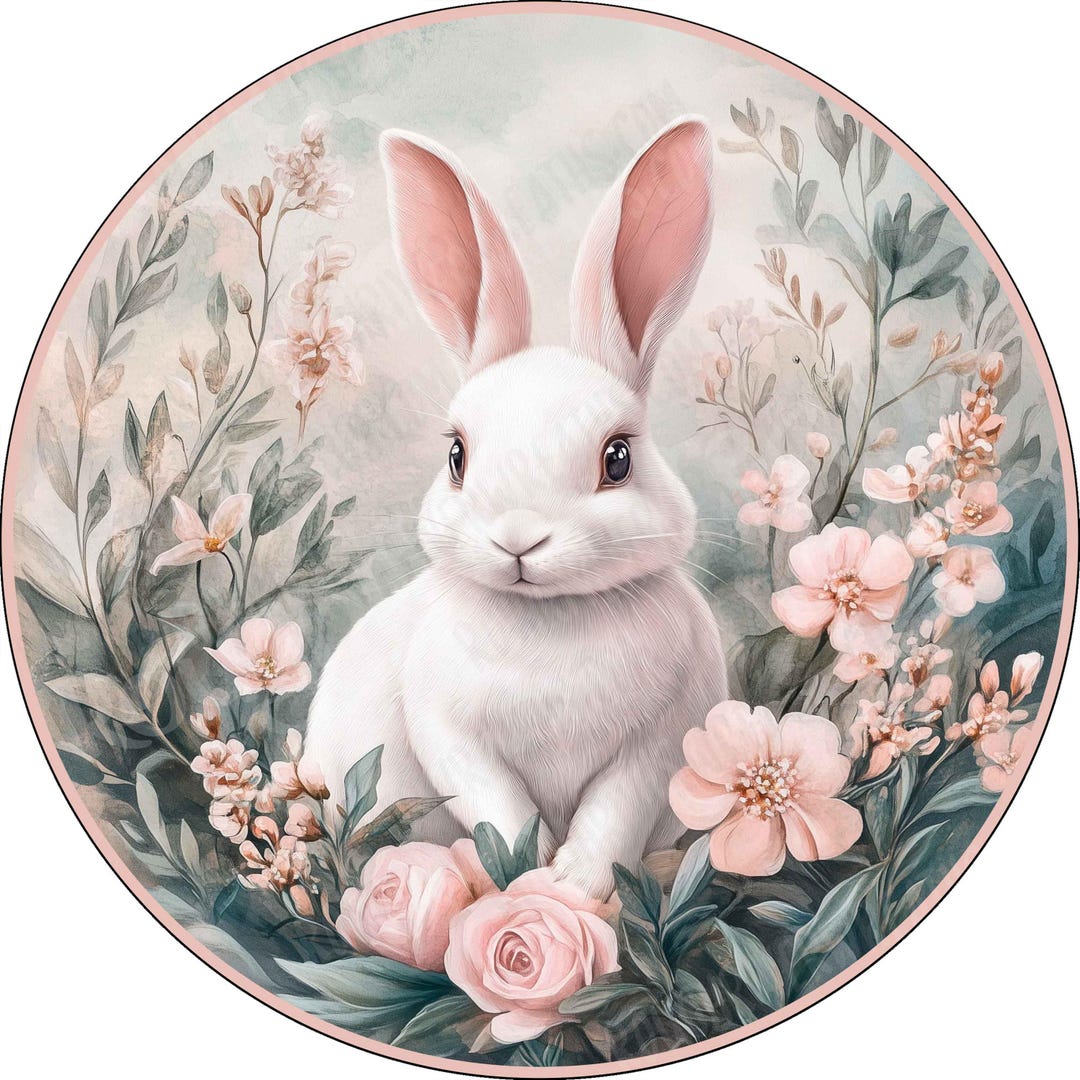 Bunny Wreath Sign, Vintage Feel Rabbit Sign, Easter Sign With Bunny ...
