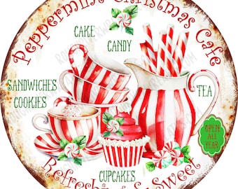 Round Metal Sublimation Wreath Sign, Peppermint Twist Santa Wreath ...