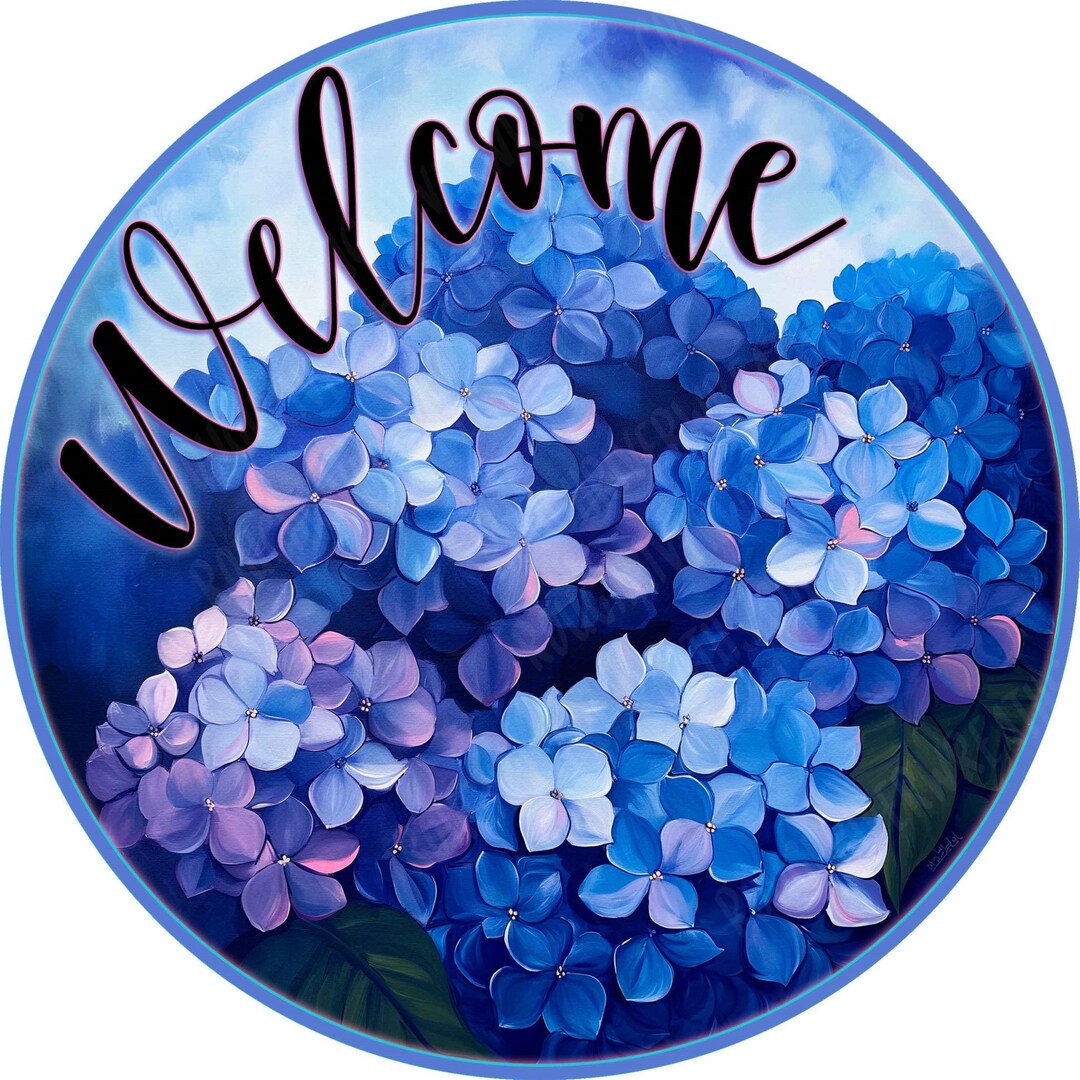 Blue Hydrangea Welcome Wreath Sign, Colorful Welcome Wreath Sign ...
