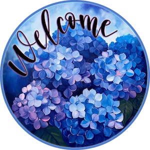 Blue Hydrangea Welcome Wreath Sign, Colorful Welcome Wreath Sign ...