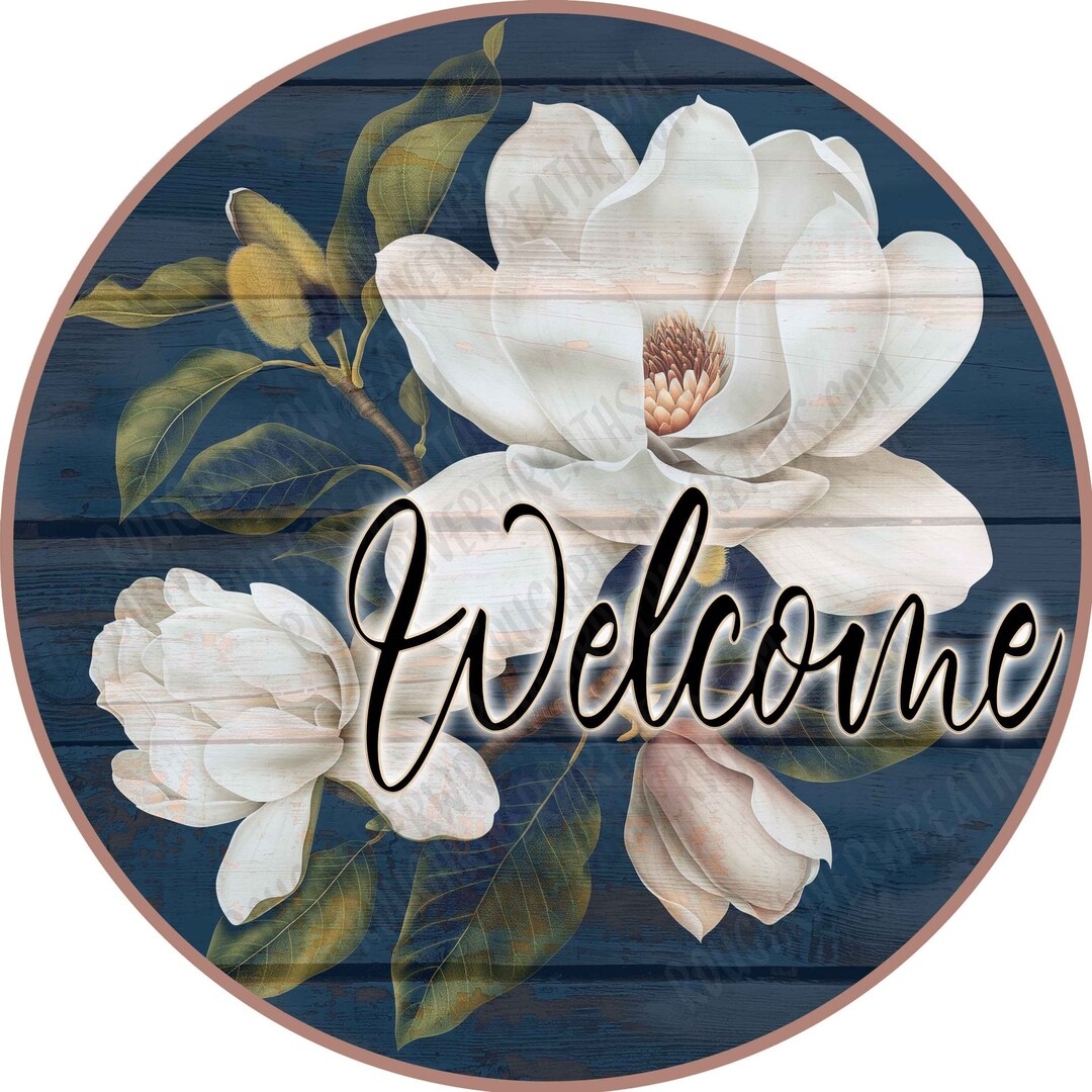 White Magnolia Wreath Sign, Farmhouse Magnolia Wreath Sign, Aluminum ...