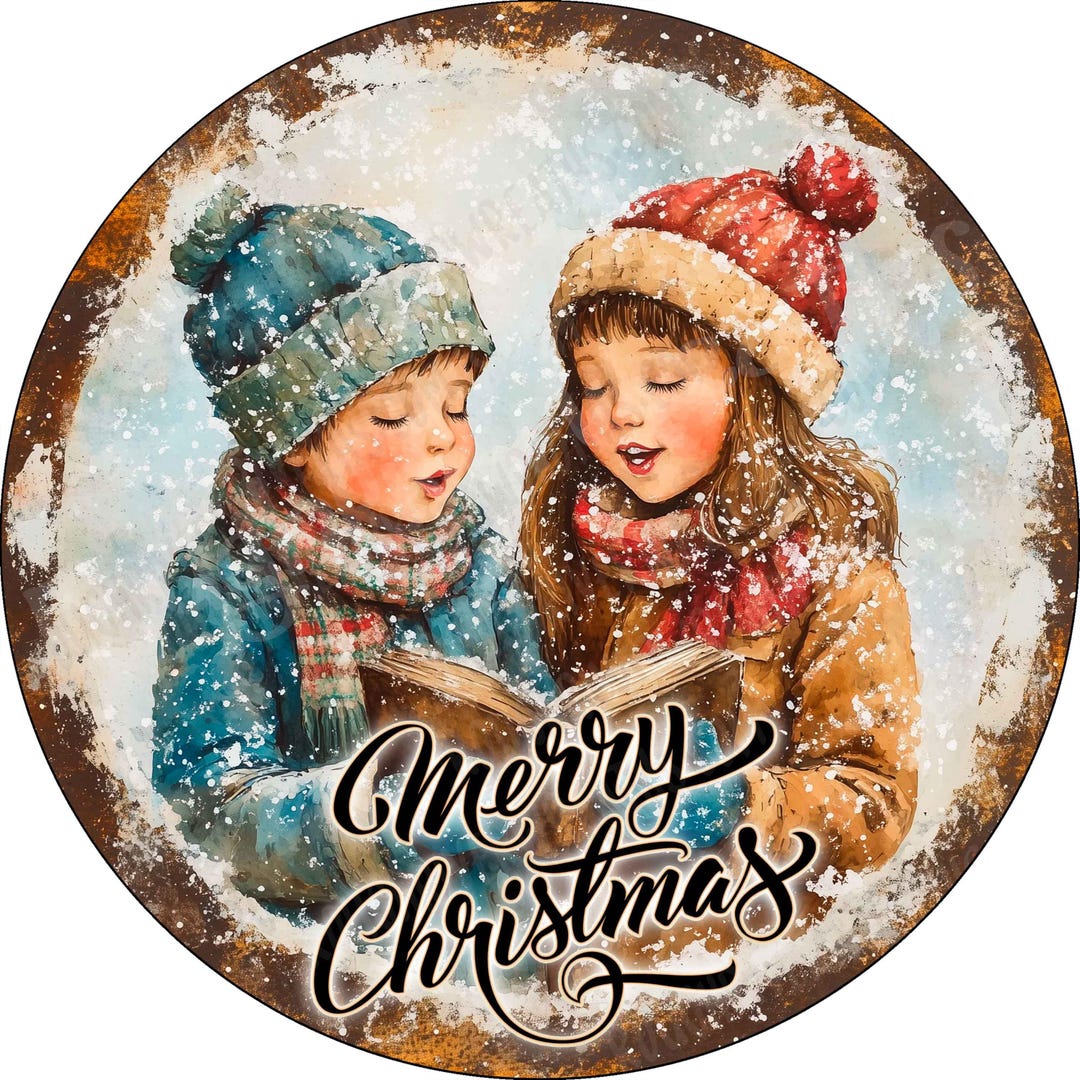 Cute Kids Caroling Wreath Sign, Christmas Caroling Sign, Children ...