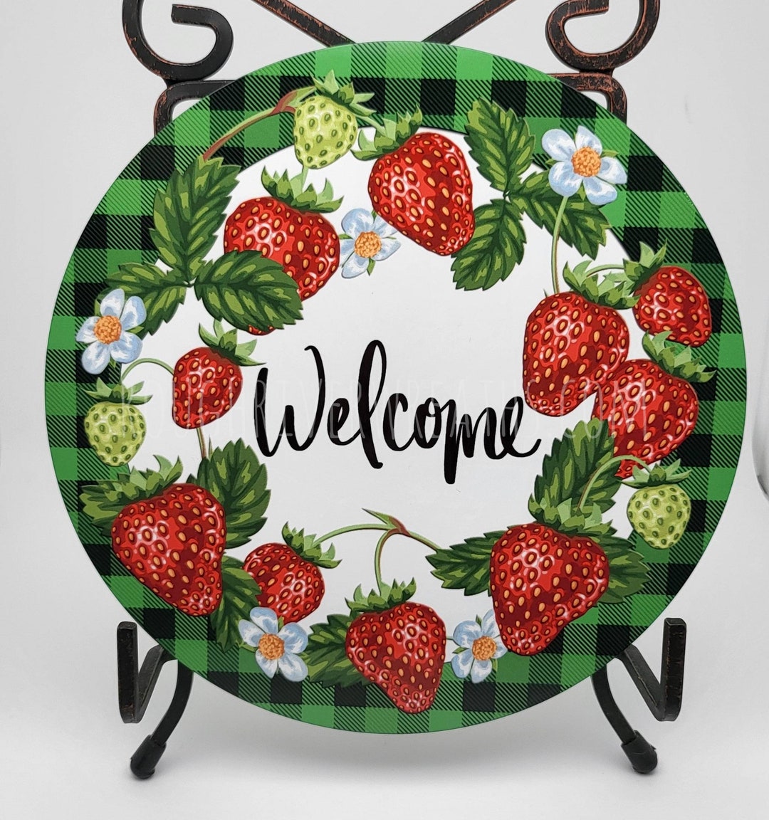 Strawberry Wreath Sign, Strawberry Sign, Welcome Wreath Sign, Metal ...