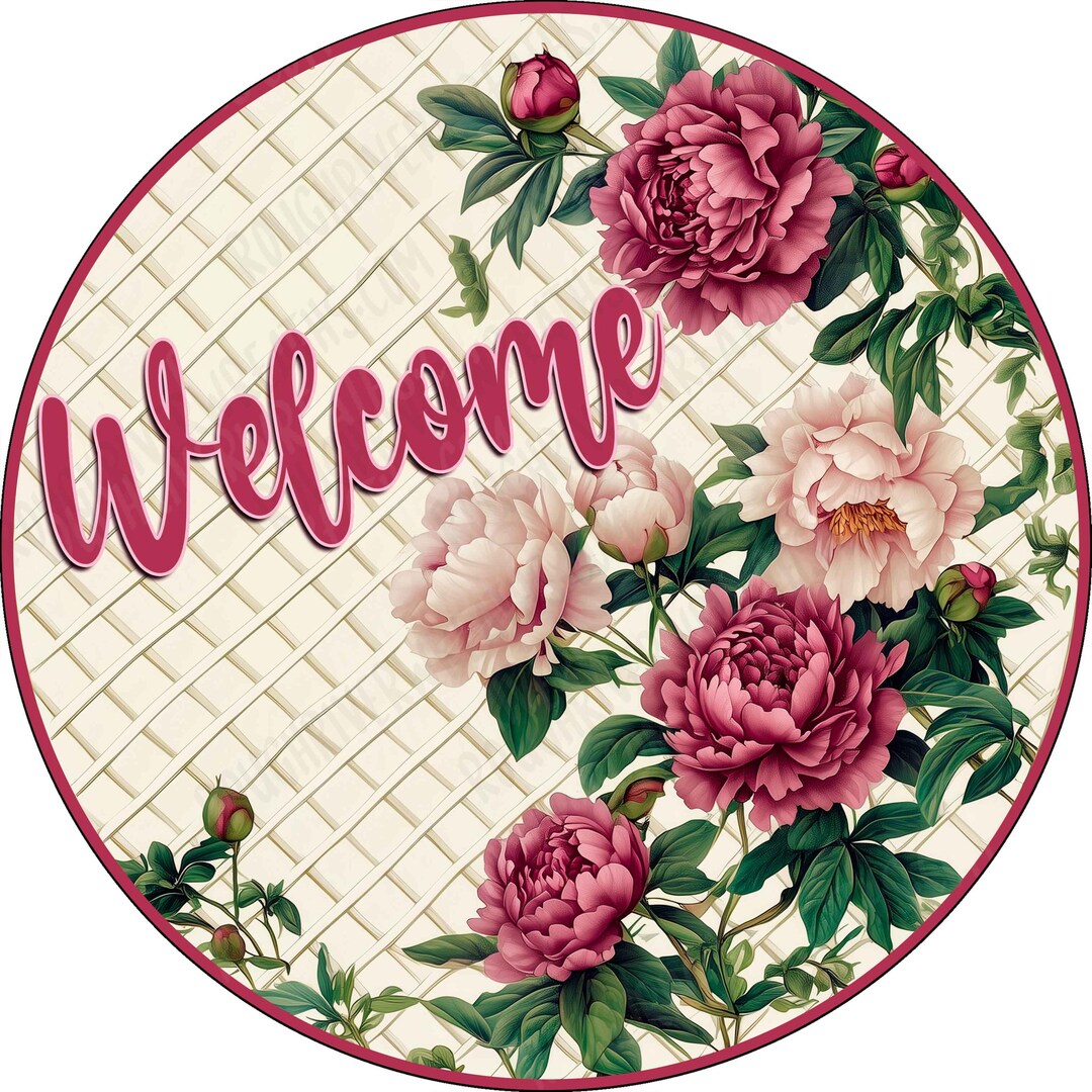 Peony Lattice Welcome Sign, Pink & Green Floral Trellis Wreath Sign ...
