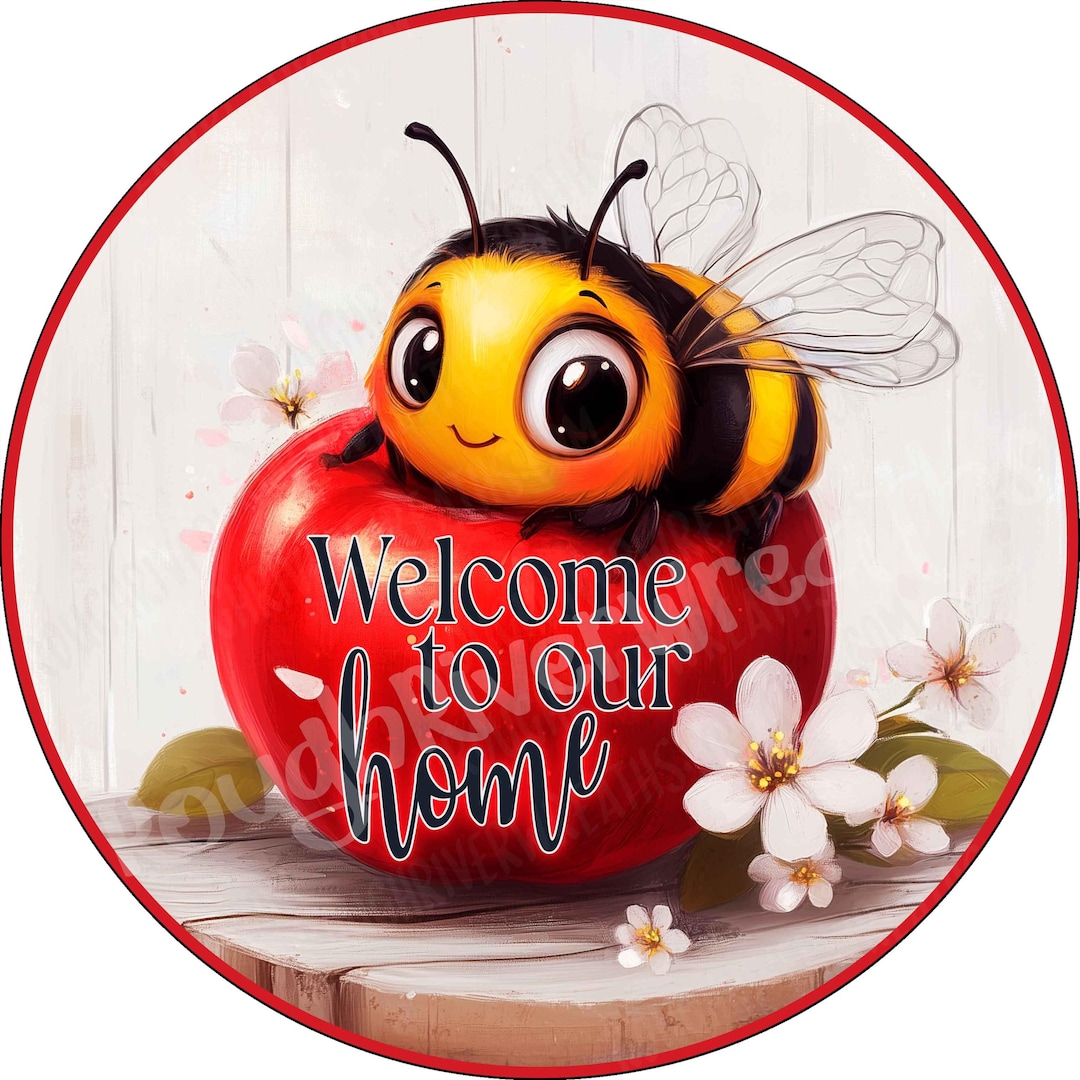 Cute Bee on Apple Sign, Wreath Sign, Aluminum Sign for Wreath Making ...