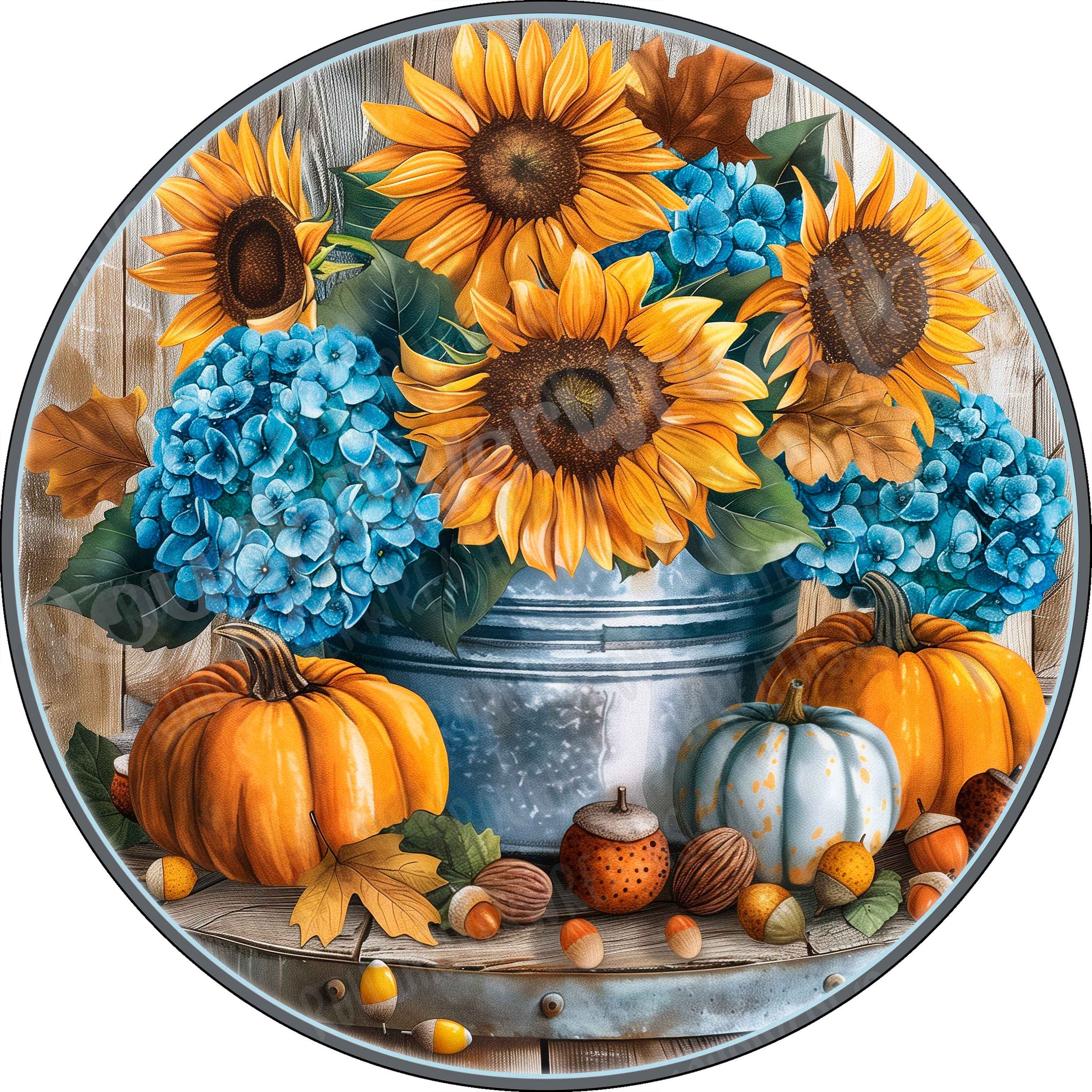 Fall Wreath Sign, Sunflower Pumpkin Sign, Pumpkin Wreath Sign, Aluminum ...