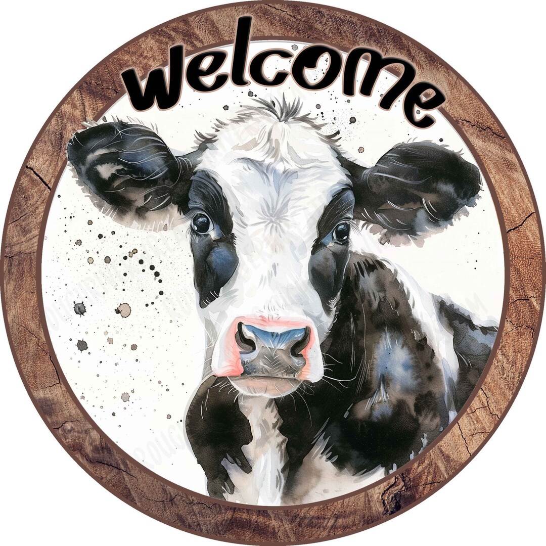 Cow Wreath Sign, Holstein Cow Sign, Farmhouse Sign, Cow Decor, Holstein ...