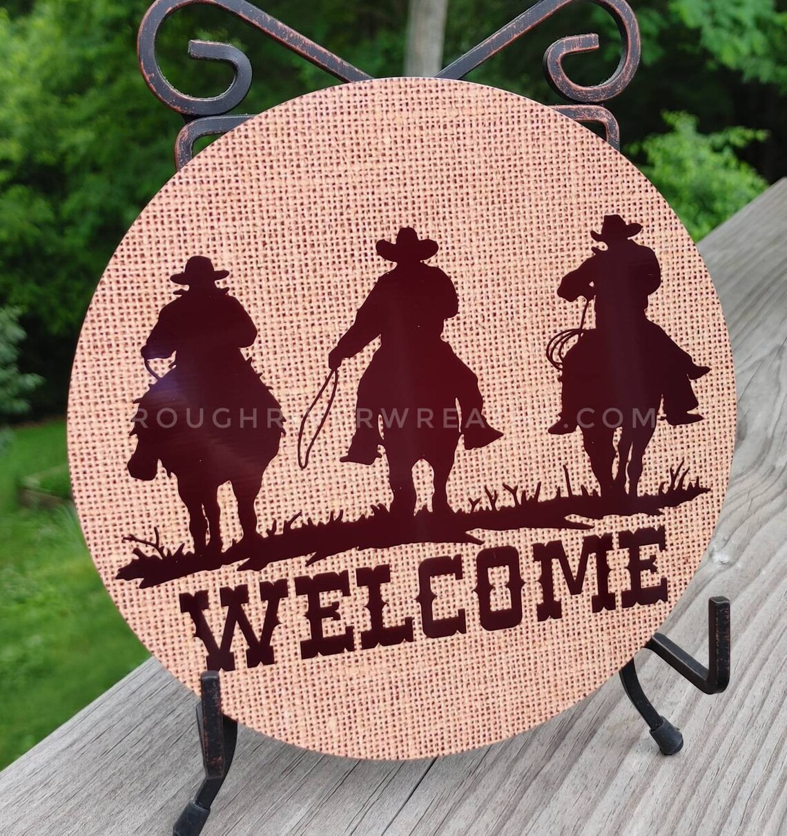 Cowboy Welcome Sign Western Wreath Sign Cowboy on Horse | Etsy