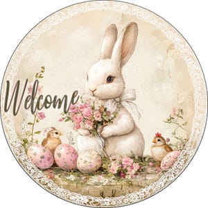 Bunny Wreath Sign, Vintage Feel Rabbit Sign, Easter Sign With Bunny ...