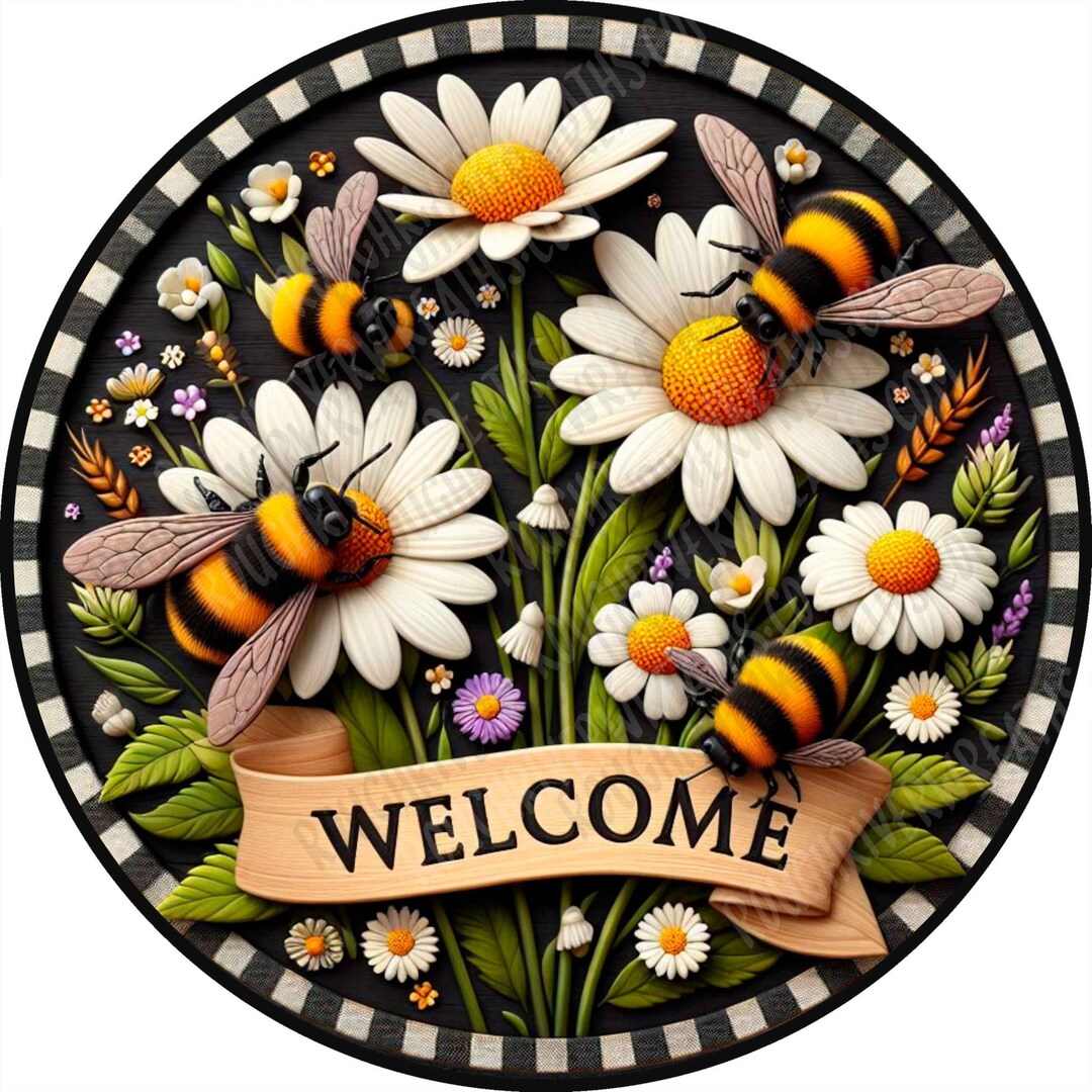Bee Welcome Wreath Sign, Bee Sign, Bee Decor, Spring Summer Sign, Bee ...