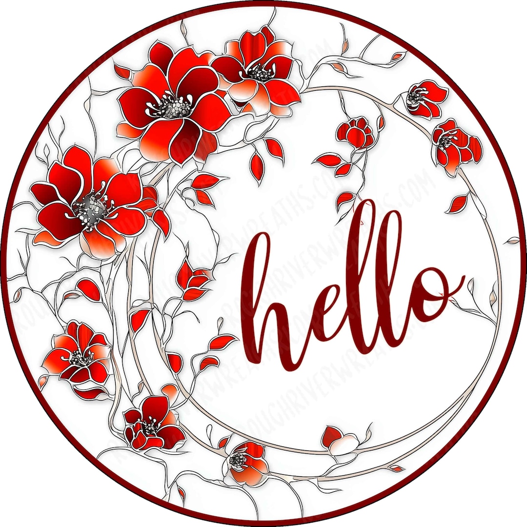 Red Floral Aluminum Welcome or Hello Wreath Sign, Vibrant, Wreath ...