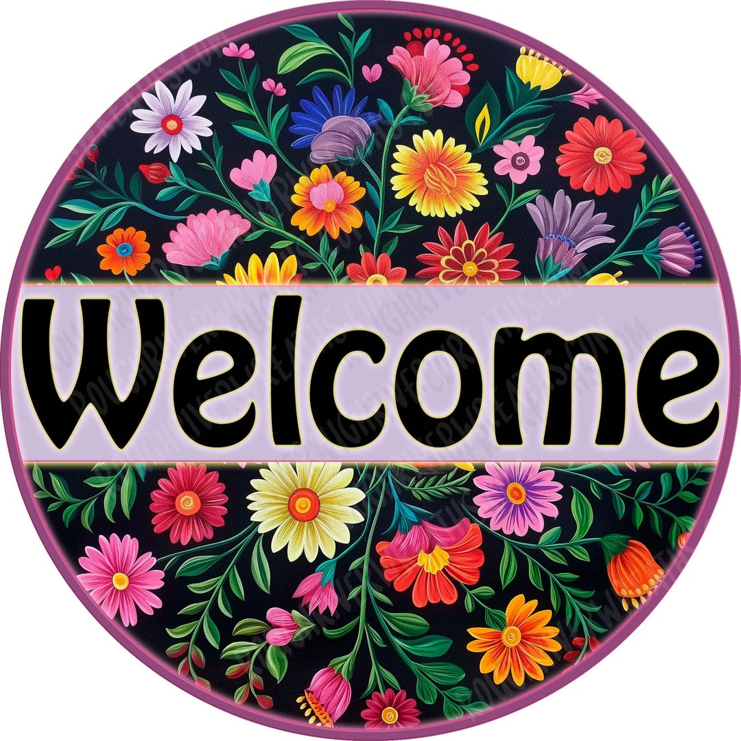 Welcome Wreath Sign, Floral Wreath Sign, Wreath Sign, Colorfulwreath ...