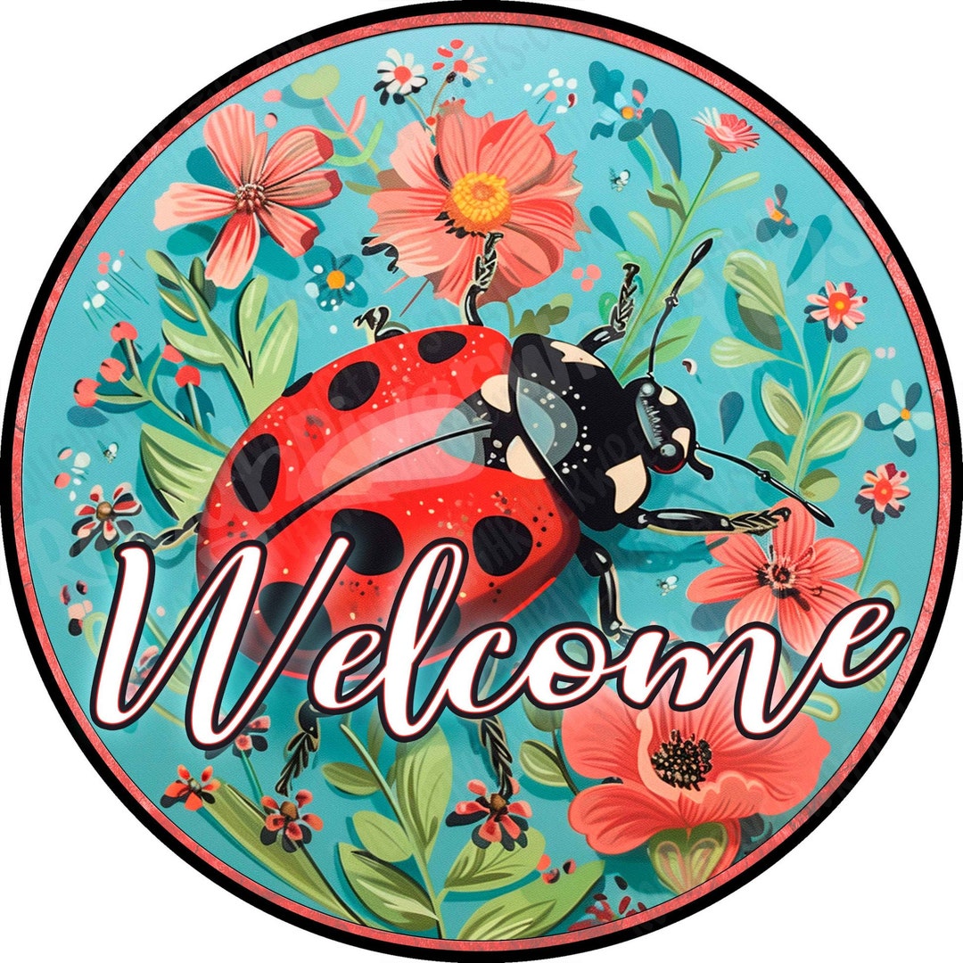 Ladybug Wreath Sign, Whimsical Ladybug Wreath Sign, Aluminum Wreath ...