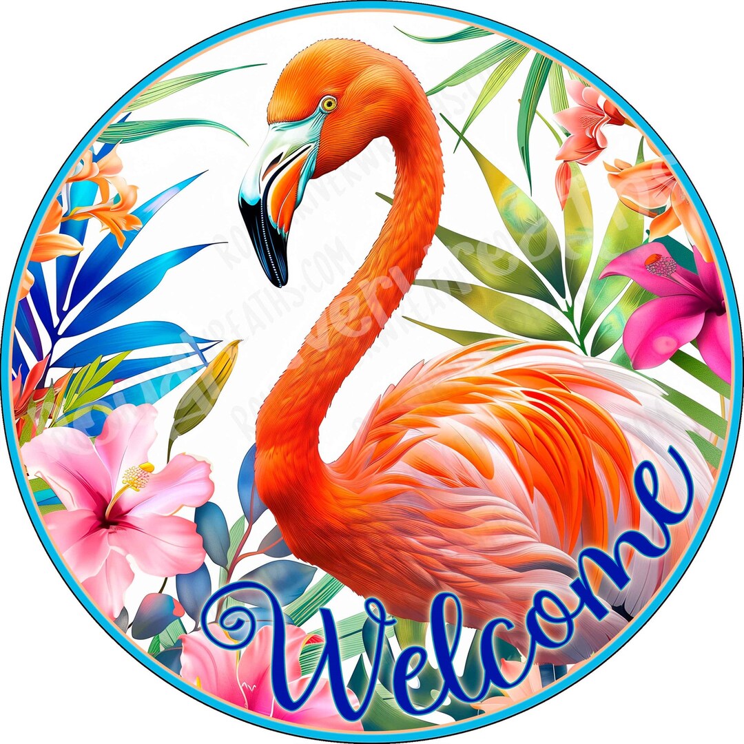 Flamingo Wreath Sign, Flamingo Sign, Colorful Flamingo Wreath Sign ...
