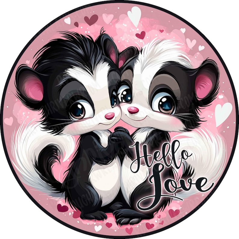 Adorable Skunk Couple Valentine's Aluminum Wreath Sign, Heart, Hello ...