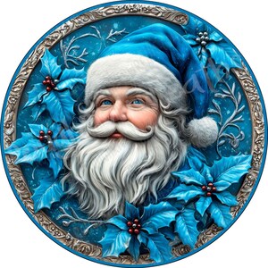 Santa Wreath Sign, Santa Face Sign, Blue Santa Sign, Aluminum Sign for ...