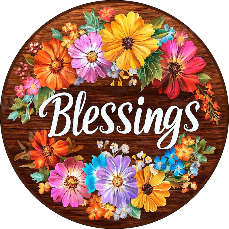 Blessings Wreath Sign, Floral Blessings Wreath Sign, Colorful Welcome ...