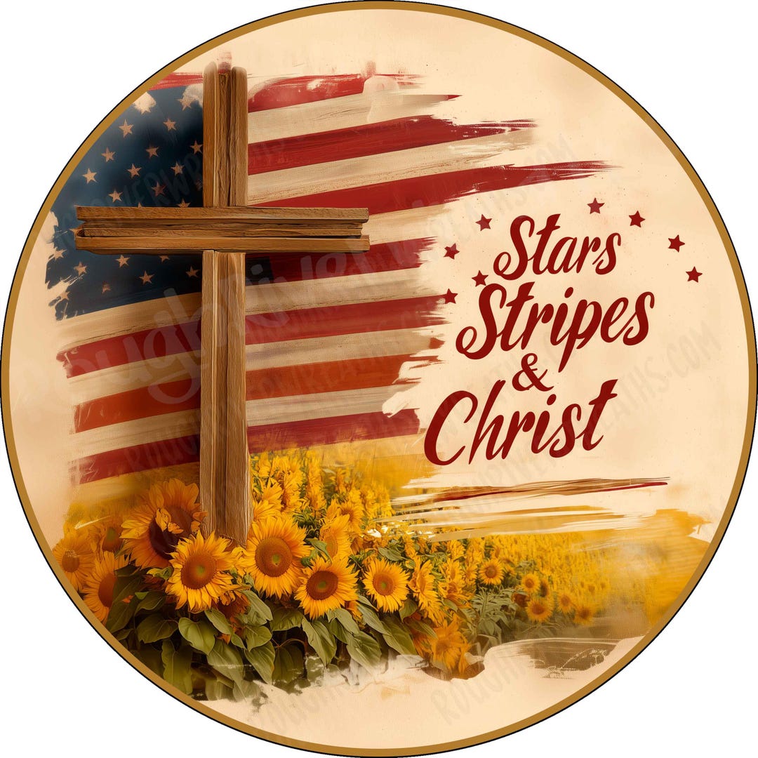 Stars Stripes & Christ Cross and Flag Wreath Sign, Patriotic Sign ...