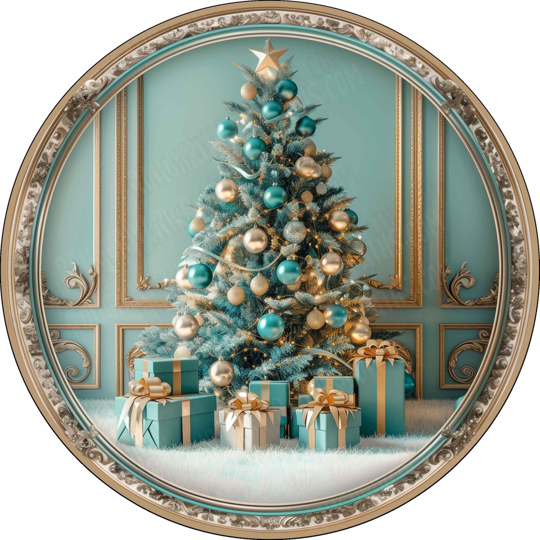 Merry Christmas Wreath Sign, Blue Christmas Sign, Tree Wreath Sign ...