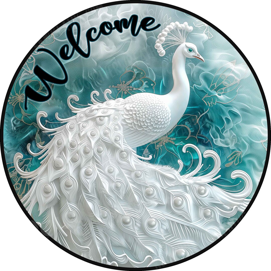 White Teal Peacock Wreath Sign, Peacock Accent Sign, Peacock Accent ...