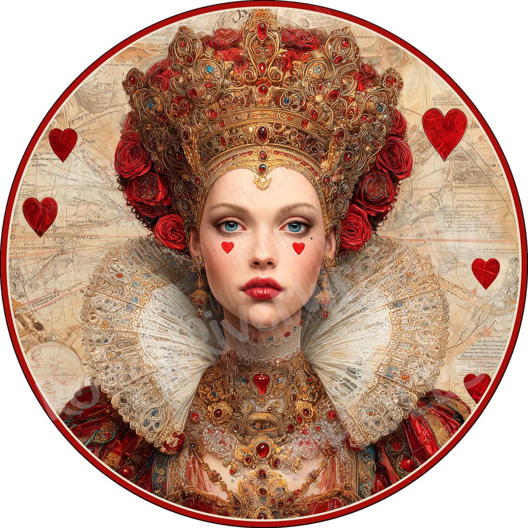Elizabethan Era Style Queen With Hearts Aluminum Wreath Sign, Valentine ...