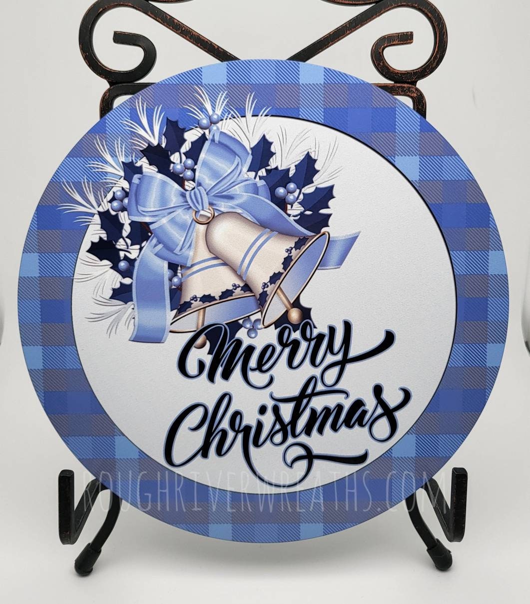 Merry Christmas Wreath Sign Blue Christmas Wreath Sign | Etsy