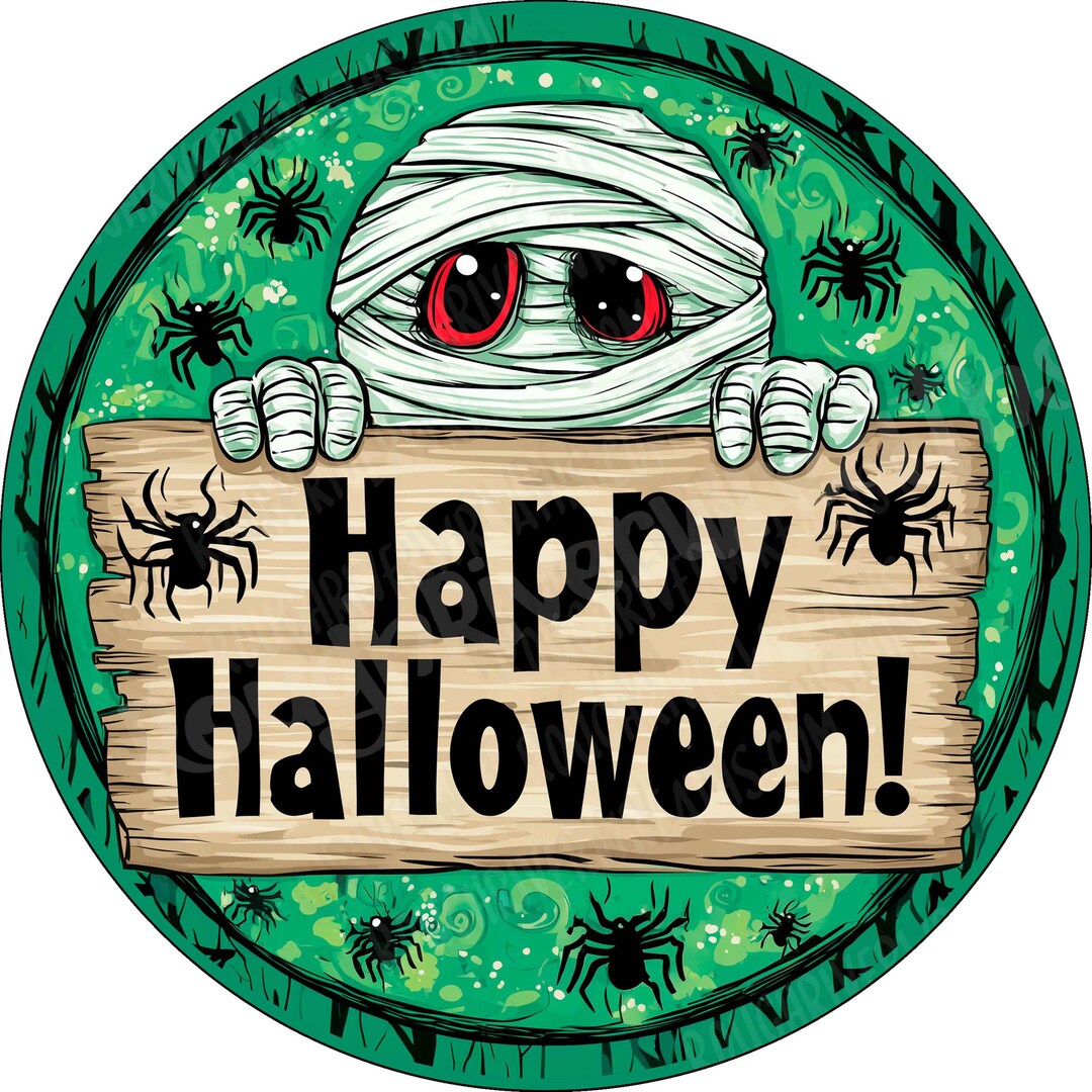Cute Mummy Peeking Over Sign Wreath Sign, Happy Halloween Wreath Sign ...