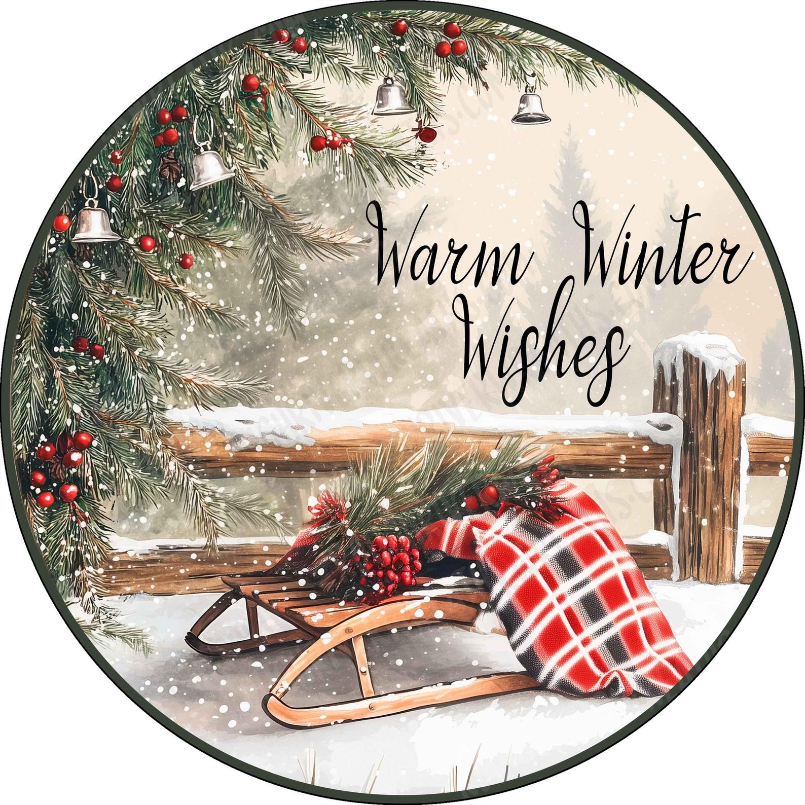 Rustic Sled Wreath Sign, Christmas Accent Sign, Holiday Sign, Primitive ...