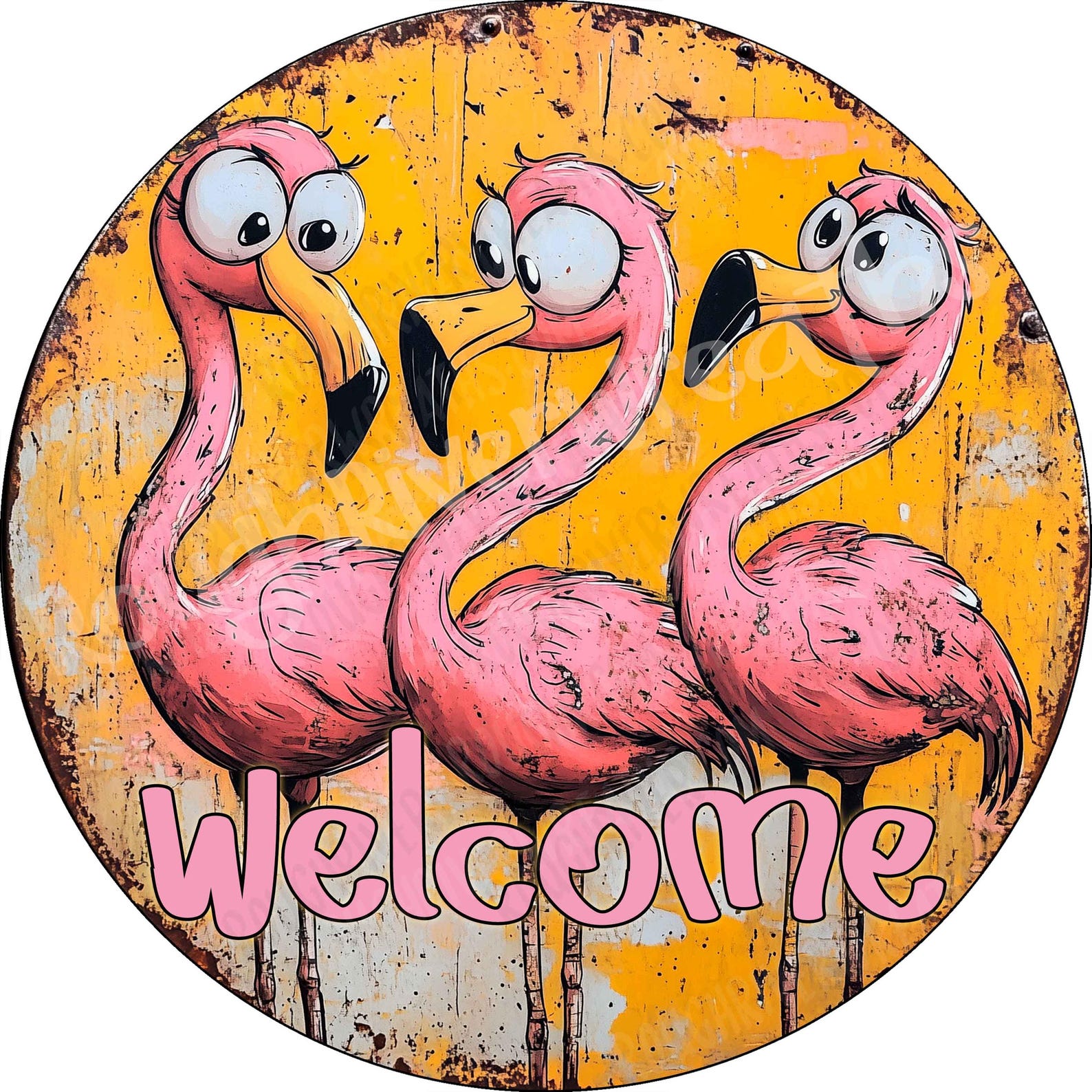 Funny Flamingo Wreath Sign, Colorful Flamingo Wreath Sign, Aluminum ...