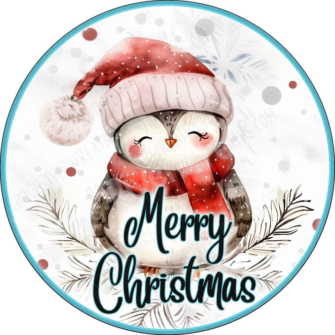 Penguin Christmas Wreath Sign, Cute Penguin Accent Sign, Colorful ...