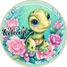 Cute Turtle in Flowers Wreath Sign, Welcome Wreath Sign, Turtle and ...