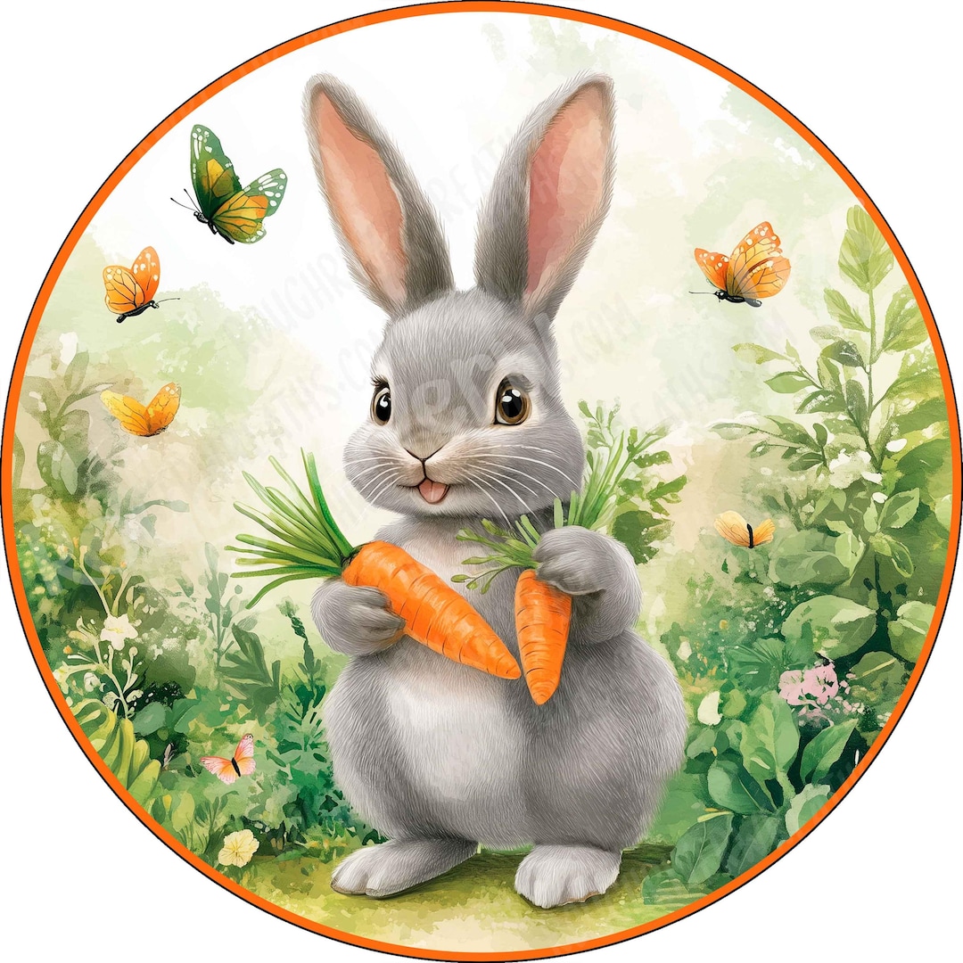 Bunny With Carrot Wreath Sign, Rabbit Sign, Easter Sign With Bunny ...