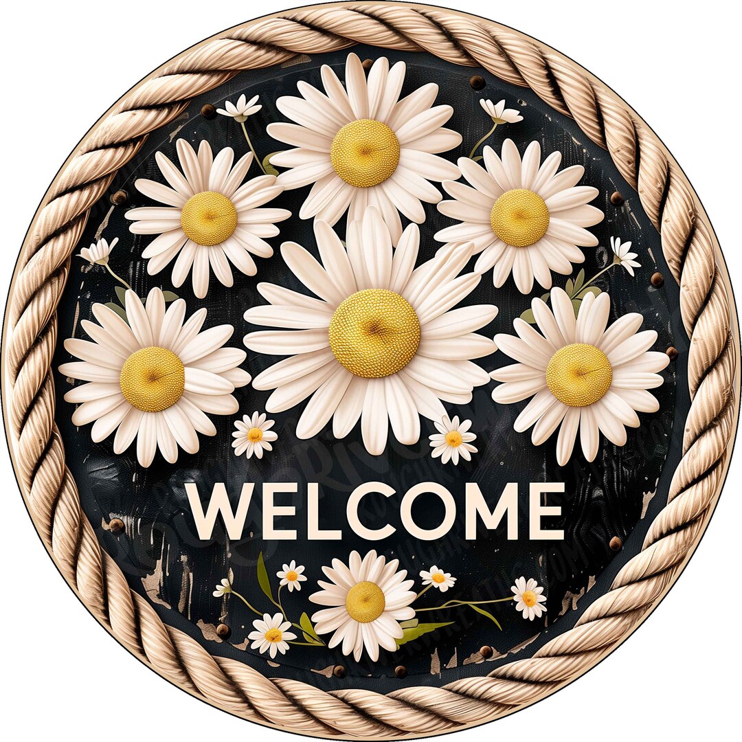 Daisy Wreath Sign, Floral Welcome Wreath Sign, Colorful Welcome Wreath ...