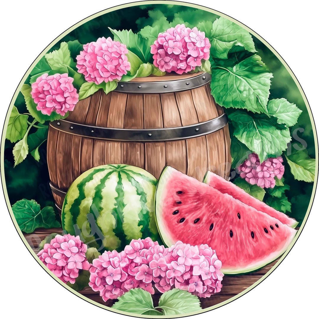Watermelon & Hydrangeas Wreath Sign, Watermelon Sign, Summer Wreath ...