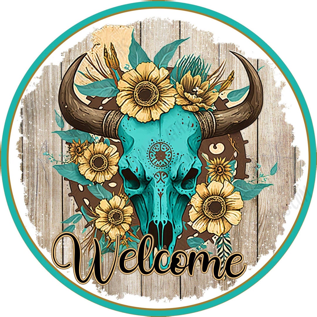 Cow Skull Welcome Sign, Western Wreath Sign, Cow Skull Wreath Sign ...